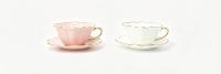China 2 Sets Gold Rim Flower Porcelain Tea Cup & Saucer, Pastel Pink White Scalloped Petal Coffee Mug for Wedding & Afternoon Tea Gift for sale