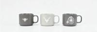 China Minimalist Silhouette Ceramic Coffee Mugs Set of 3, Matte Neutral Gray Off White Decor Tea Cups with Bee Deer Vintage Bike Pattern for Home Gift for sale