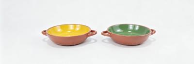 China Terracotta Double Handle Ceramic Soup Bowls, Two-Tone Gloss Interior Oven Safe Serving Bowls for Stew Pasta for sale