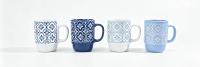 China 4 Pack Blue Floral Tile Ceramic Coffee Mugs, Stackable Vintage Mediterranean Floral Pattern Tea Cups for Kitchen & Gifts for sale