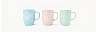 China 3 Pack Pastel Positive Quote Stackable Ceramic Mugs, Floral Inspirational Words Tea Cups for Gift & Kitchen Decor for sale