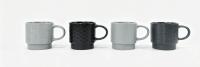 China 4 Pack Embossed Textured Ceramic Coffee Mugs, Modern Neutral Black Gray Stackable Tea Cups for Kitchen Decor & Gifting for sale