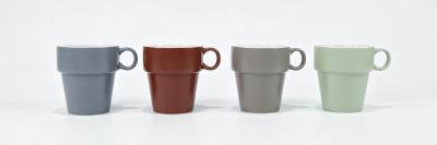 China 4 Pack Stackable Two-Tone Ceramic Coffee Mugs, Minimalist Pastel Solid Color Tea Cups for Kitchen & Housewarming Gift for sale