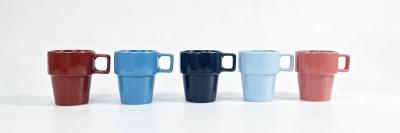 China 5 Pack Glossy Stackable Square Handle Ceramic Mugs, Solid Color Trapezoid Coffee Cups for Kitchen Decor & Gift for sale