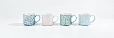 China 4 Pack Pastel Textured Ceramic Mugs, Hand Painted Pattern Coffee Cups with Thin Gold Rim for Home Decor & Daily Gift for sale