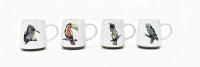 China 4 Pack Tropical Bird Print Ceramic Mugs, White Curved Coffee Cups with Hand Drawn Parrot & Toucan Art for Home Decor & Gift for sale