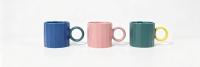 China 3 Pack Vertical Fluted Ceramic Mugs, Contrast Color Big Round Loop Handle Coffee Cups, Modern Pastel Solid Drinkware for Home & Gift for sale