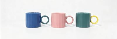 China 3 Pack Vertical Fluted Ceramic Mugs, Contrast Color Big Round Loop Handle Coffee Cups, Modern Pastel Solid Drinkware for Home & Gift for sale