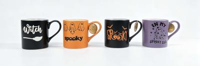 China 4 Pack Heart Handle Halloween Ceramic Mugs, Witch Ghost Spooky Themed Coffee Cups Set for Fall Holiday Gift & Home Decor for sale