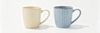 China Ribbed Vertical Fluted Ceramic Coffee Mugs, 2 Pack Pastel Cream & Light Blue Glaze Tea Cups for Home & Gift for sale
