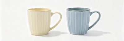 China Ribbed Vertical Fluted Ceramic Coffee Mugs, 2 Pack Pastel Cream & Light Blue Glaze Tea Cups for Home & Gift for sale