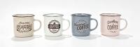 China 4 Pack Retro Coffee Letter Ceramic Mugs, Black Rim Enamel Look Camping Coffee Cups for Home & Gift for sale