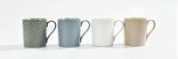 China 4 Pack Embossed Herringbone Ceramic Coffee Mugs, Neutral Textured Tea Cups for Farmhouse Kitchen Decor for sale