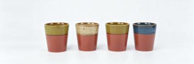 China 4 Pack Dip Glaze Two-Tone Ceramic Tumblers, Terracotta Base Stackable Coffee Tea Cups for Farmhouse Decor for sale