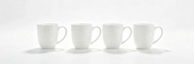 China 4 Pack Embossed White Ceramic Mugs, Assorted Textured Coffee Tea Cups for Home Kitchen & Gift for sale
