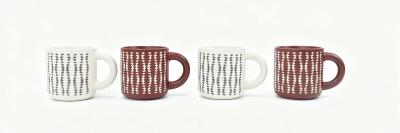 China 4 Pack Modern Geometric Stripe Ceramic Coffee Mugs, White & Dark Brown Matte Drink Cups with Chunky Handle for Kitchen & Gift for sale