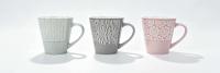 China 3 Pack Embossed Pattern Ceramic Coffee Mugs, Pastel Two-Tone Textured Tea Cups for Kitchen Decor & Gifting for sale