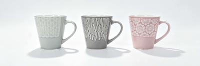 China 3 Pack Embossed Pattern Ceramic Coffee Mugs, Pastel Two-Tone Textured Tea Cups for Kitchen Decor & Gifting for sale