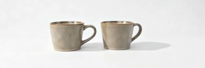 China 2 Pack Handmade Reactive Glaze Ceramic Coffee Mugs, Neutral Khaki Wavy Textured Tea Cups for Farmhouse Decor & Gifts for sale