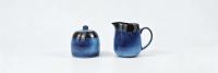 China Drip Reactive Glaze Ceramic Sugar Bowl and Cream Pitcher Set, Gradient Blue Coffee Bar Serving Accessory for Farmhouse Kitchen Decor for sale