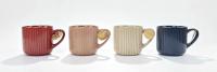 China 4 Pack Vertical Fluted Ceramic Coffee Mugs, Gold Line Striped Large Tea Cups for Farmhouse & Vintage Kitchen Decor for sale