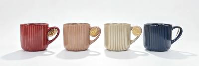 China 4 Pack Vertical Fluted Ceramic Coffee Mugs, Gold Line Striped Large Tea Cups for Farmhouse & Vintage Kitchen Decor for sale