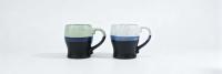 China 2 Pack Handmade Horizontal Ribbed Ceramic Coffee Mugs, Three-Tone Gradient Speckled Large Tea Cups for Wabi-Sabi & Coastal Kitchen Decor for sale