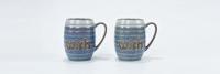 China 2 Pack Reactive Glaze Striped Ceramic Mugs, Embossed Wish Letter Large Coffee Tea Cups for Rustic Home & Gift for sale