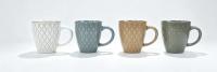 China 4 Pack Embossed Wavy Texture Ceramic Coffee Mugs, Neutral Matte Embossed Stoneware Tea Cups Set for Kitchen & Gifting for sale