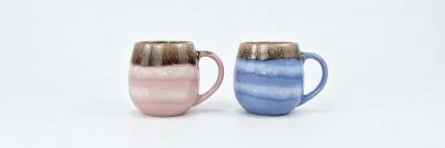 China 2 Pack Two-Tone Reactive Glaze Bulb Ceramic Coffee Mugs, Handmade Drip Gradient Stoneware Tea Cups for Daily Use & Gifts for sale