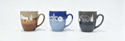 China 3 Pack Drip Glaze Ceramic Mugs, Wilderness & Coastal Silhouette Coffee Cups, Speckled Gradient Tea Mugs for Home Decor & Holiday Gift for sale