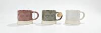 China 3 Pack Two-Tone Embossed Dimple Ceramic Coffee Mugs, Stoneware Diner Style Tea Cups with Unglazed Base for Rustic Kitchen & Gift for sale