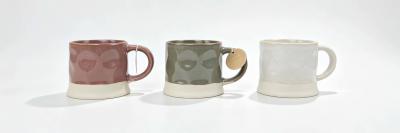 China 3 Pack Two-Tone Embossed Dimple Ceramic Coffee Mugs, Stoneware Diner Style Tea Cups with Unglazed Base for Rustic Kitchen & Gift for sale
