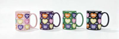 China 4 Pack Halloween Spooky Candy Heart Ceramic Mugs, Pastel Gothic Bat Print Coffee Cups, Halloween Holiday Drinking Mugs for Party & Gift for sale