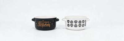 China 2 Pack Halloween Ceramic Soup Bowls with Dual Handles, Witch & Skull Pattern Ceramic Ramekins for Cereal, Chili, Baking & Holiday Decor for sale