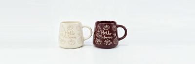 China 2 Pack Hello Autumn Pumpkin Ceramic Mugs, Fall Line Art Coffee Cups, Harvest Season Wide Belly Ceramic Mugs for Home Decor & Housewarming Gift for sale