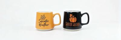 China 2 Pack Sweater Weather Fall Ceramic Mugs, Pumpkin Maple Leaf Autumn Coffee Cups with Unglazed Base for Harvest Season & Gift for sale