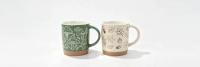 China 2 Pack Forest Nature Ceramic Mugs, Green Mushroom & Cream Acorn Maple Leaf Line Art Coffee Cups with Raw Clay Base for Fall Decor & Gift for sale