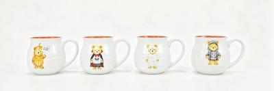 China 4 Pack Watercolor Halloween Teddy Bear Ceramic Mugs, Cute Costume Bear White Bulb Coffee Cups with Orange Rim for Fall Holiday Decor & Gift for sale