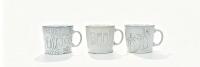 China 3 Pack Neutral Embossed Seasonal Ceramic Mugs, White Speckled Emboss Letter & Pumpkin Coffee Cups for Fall Winter Home Decor & Holiday Gifts for sale