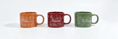 China 3 Pack Hello Autumn Ceramic Mugs, Rustic Fall Leaf & Mushroom Pattern Short Coffee Cups for Farmhouse Kitchen Decor & Harvest Gift for sale