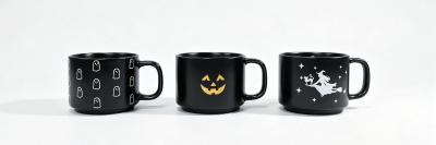China 3 Pack Matte Black Halloween Ceramic Mugs, Ghost Pumpkin Witch Silhouette Short Coffee Cups for Fall Halloween Kitchen Decor & Holiday Gift for sale