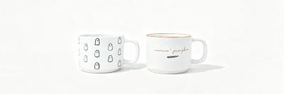 China 2 Pack Cute Ghost & Mornin Pumpkin Short Ceramic Mugs, Speckled White Fall Halloween Coffee Cups for Autumn Kitchen Decor & Gift for sale