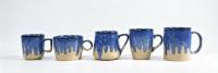 China 5 Sizes Drip Glaze Blue Ceramic Mugs, Raw Sandstone Base Handmade Reactive Glaze Coffee Cups for Farmhouse Rustic Kitchen Decor & Gift for sale