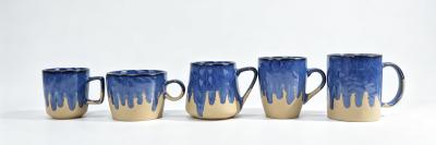 China 5 Sizes Drip Glaze Blue Ceramic Mugs, Raw Sandstone Base Handmade Reactive Glaze Coffee Cups for Farmhouse Rustic Kitchen Decor & Gift for sale