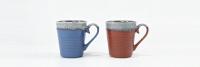 China 2 Pack Drip Glaze Hobnail Ceramic Coffee Mugs, Blue & Terracotta Textured Tea Cups with Reactive Lava Glaze Rim for Rustic Kitchen & Gift for sale