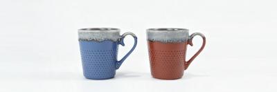 China 2 Pack Drip Glaze Hobnail Ceramic Coffee Mugs, Blue & Terracotta Textured Tea Cups with Reactive Lava Glaze Rim for Rustic Kitchen & Gift for sale