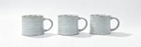 China 3 Pack Handmade Ripple Textured Ceramic Mugs, Light Grey Reactive Glaze Short Coffee Cups with Rustic Brown Rim for Farmhouse Decor & Gifting for sale