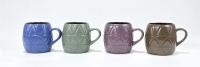 China 4 Pack Embossed Geometric Triangle Ceramic Mugs, Vintage Two-Tone Stoneware Coffee Cups with Black Interior for Kitchen & Gifting for sale