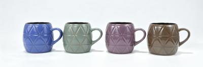 China 4 Pack Embossed Geometric Triangle Ceramic Mugs, Vintage Two-Tone Stoneware Coffee Cups with Black Interior for Kitchen & Gifting for sale